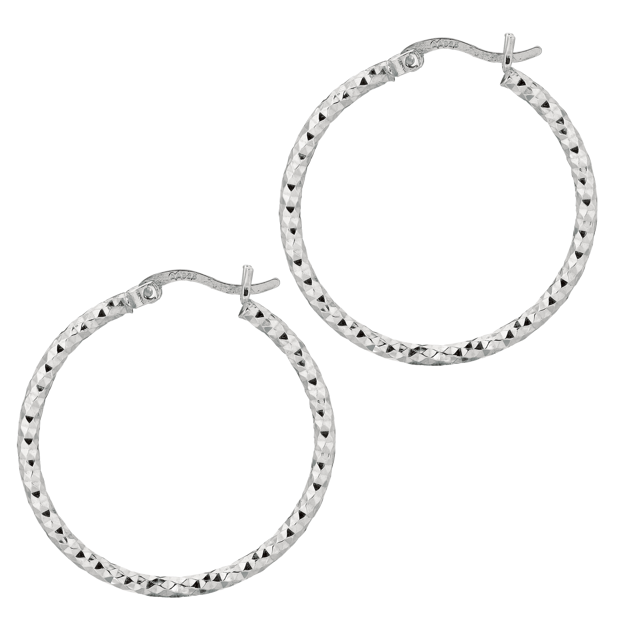 Sterling Silver Polished and Diamond-Cut Round Hoop Earrings - 15/16" | HSN