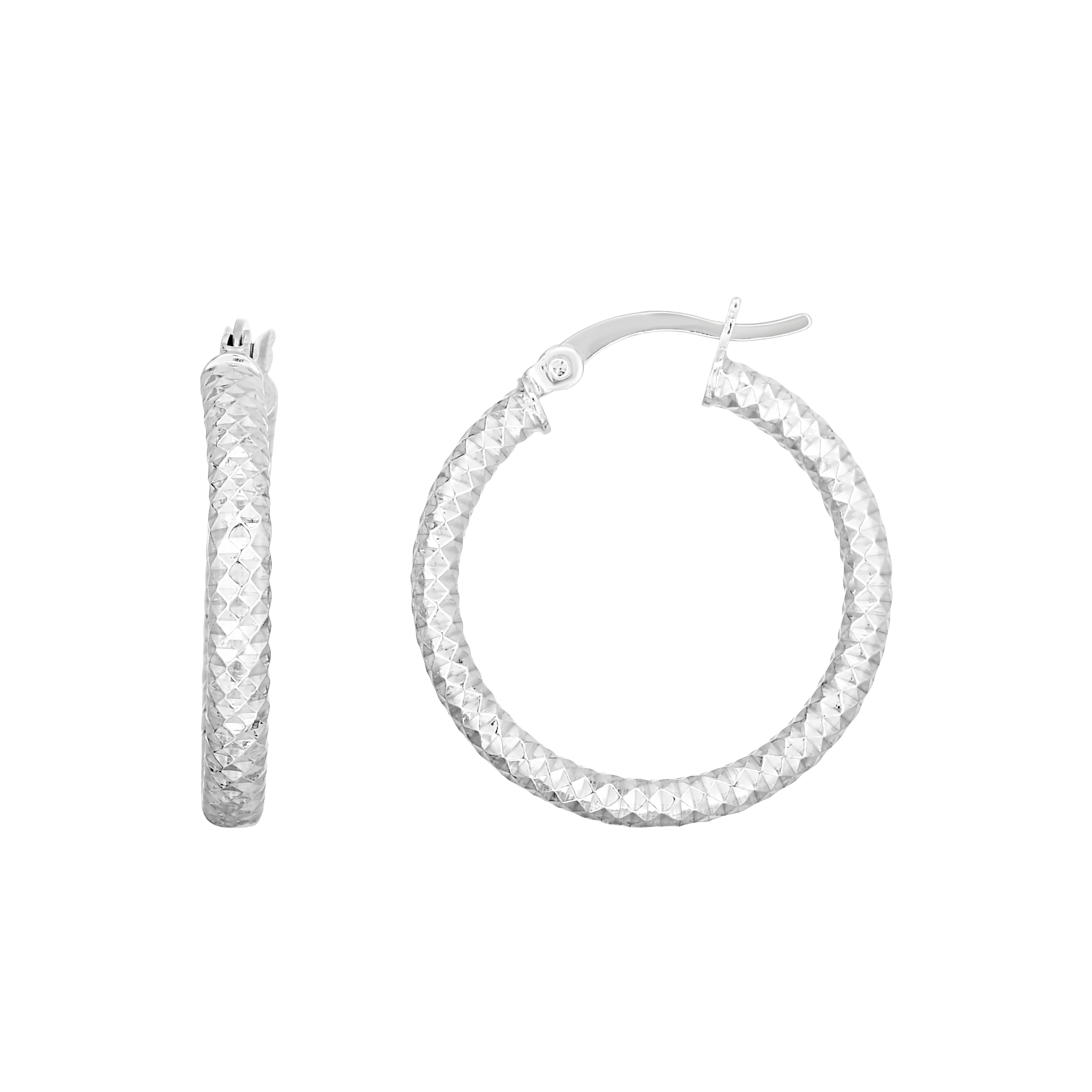 Sterling Silver Diamond-Cut Hoop Earrings - 13/16" - 20230371 | HSN