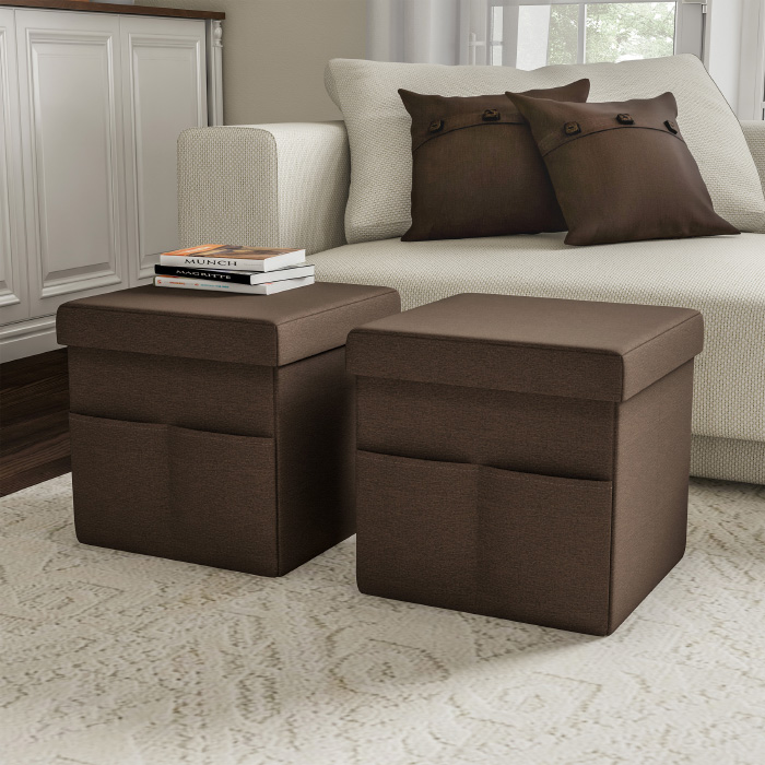 Hastings Home Foldable Storage Cube Ottoman with Pockets 2-Pack ...