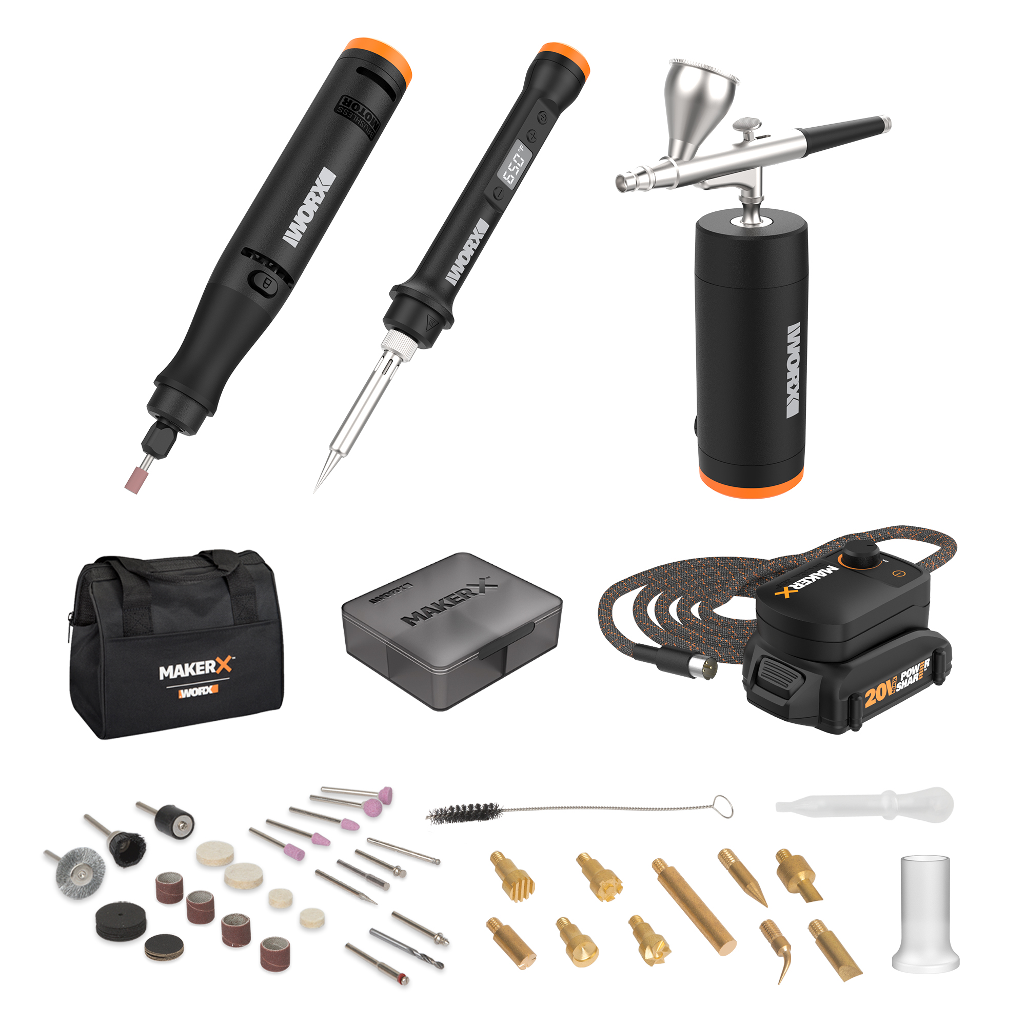 Worx Power Share Makerx Kit Rotary Tool Wood Metal Crafter And Airbrush