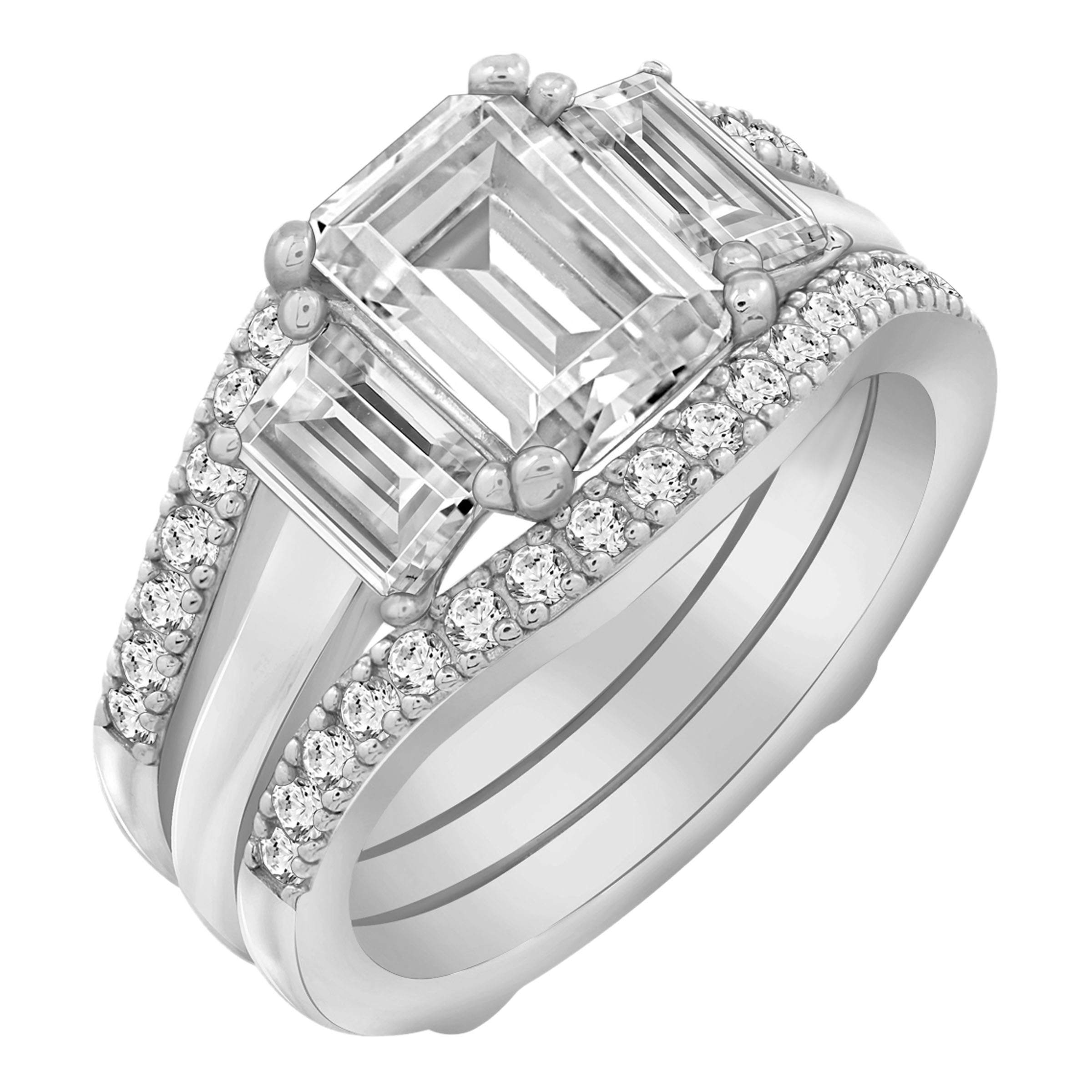 Radiance by Absolute™ 6.10ctw 3-Stone Emerald-Cut Engagement Ring Set | HSN