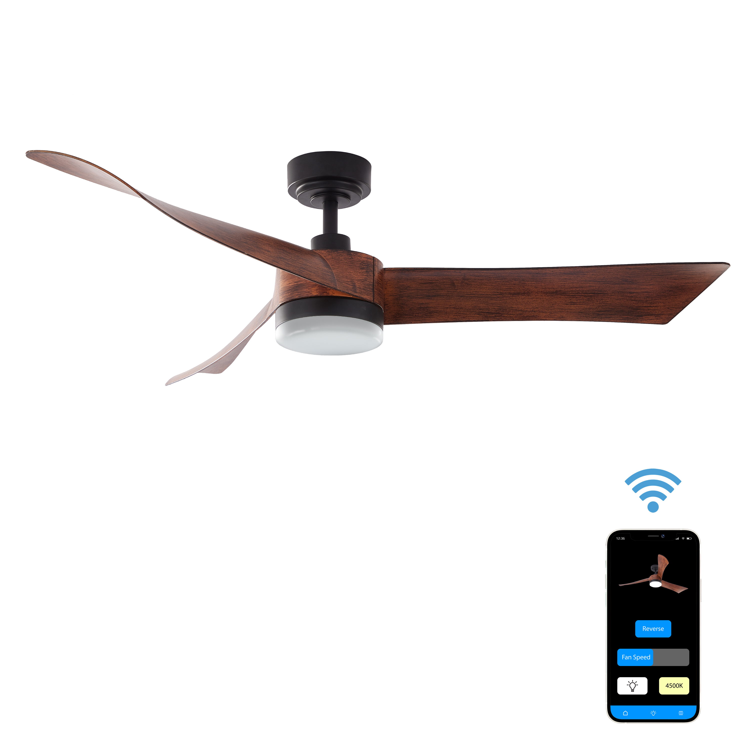ONE 54" WiFi Smart Ceiling Fan with Temp Adjustable LED - Walnut ...