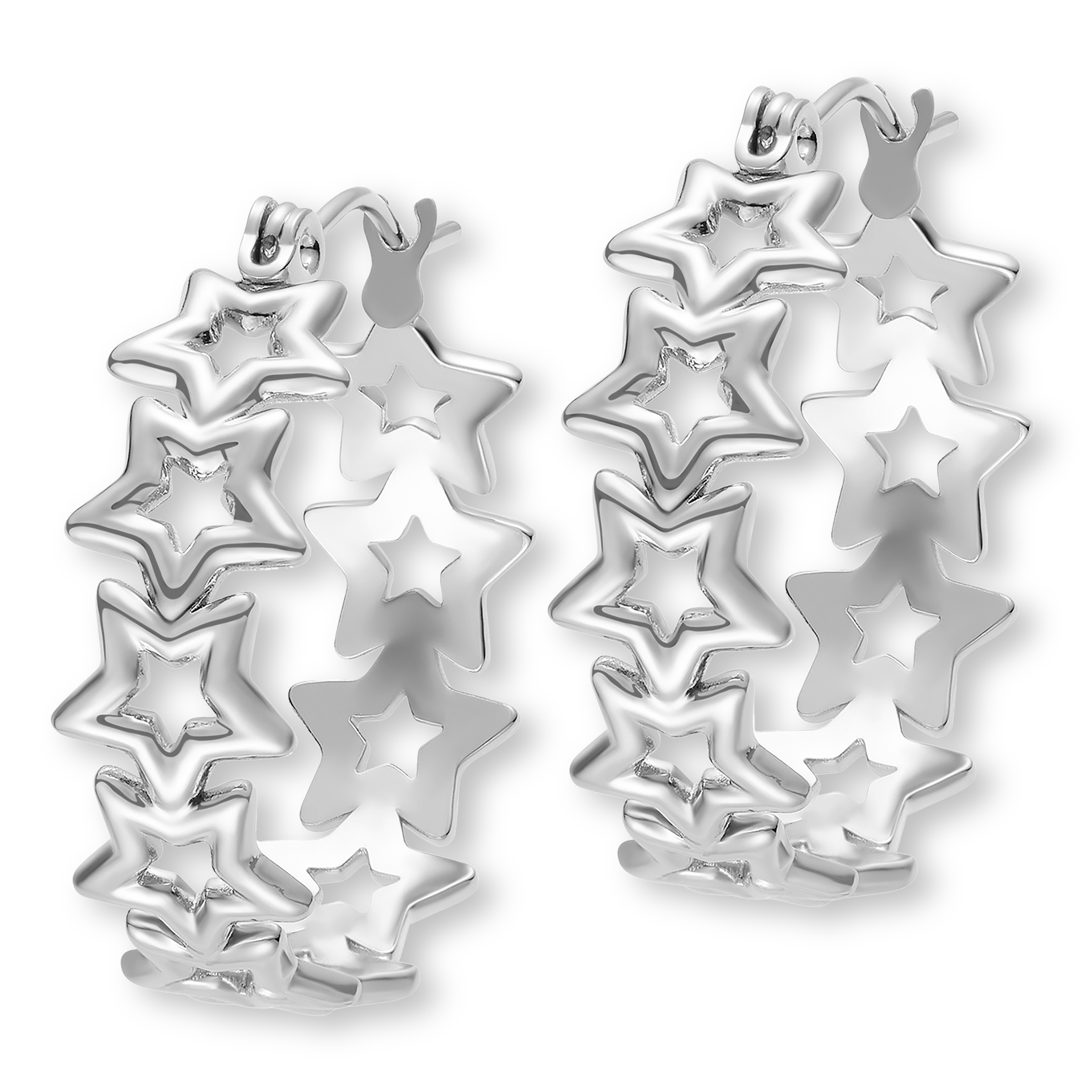 Stately Steel Star Chain Hoop Earrings | HSN