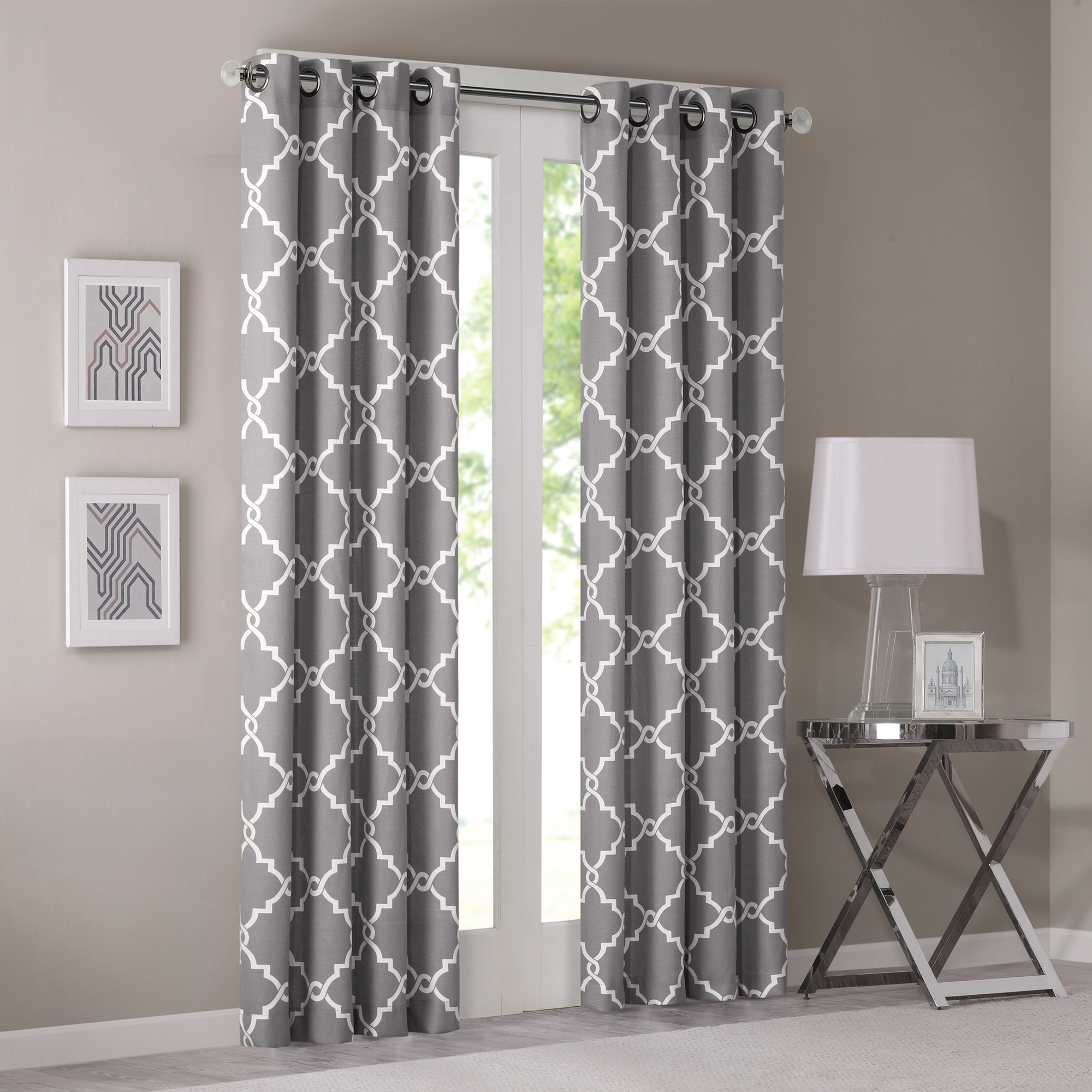 Madison Park Fretwork Print Grey Window Curtain | HSN