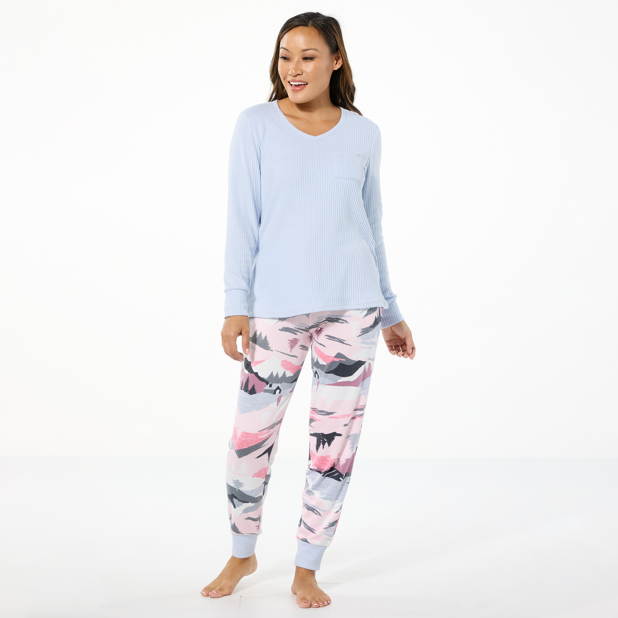 Comfort Code 2-piece Brushed Ultra Rib Knit PJ Set | HSN