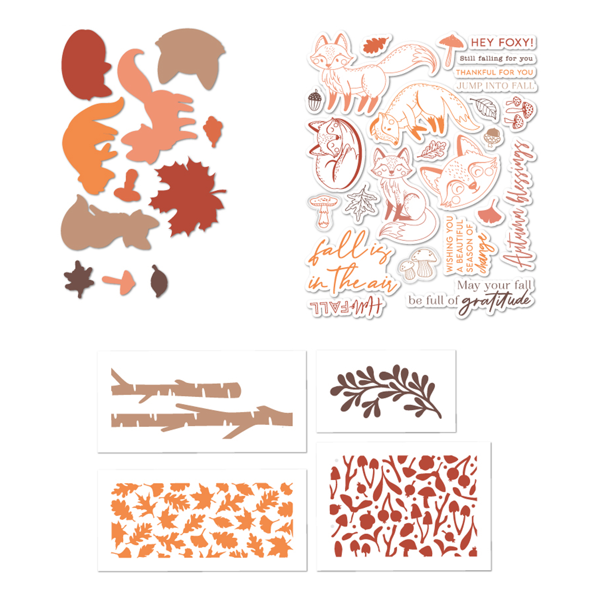 "As Is" Diamond Press Foxy Fall Stamp, Die and Stencil Kit | HSN