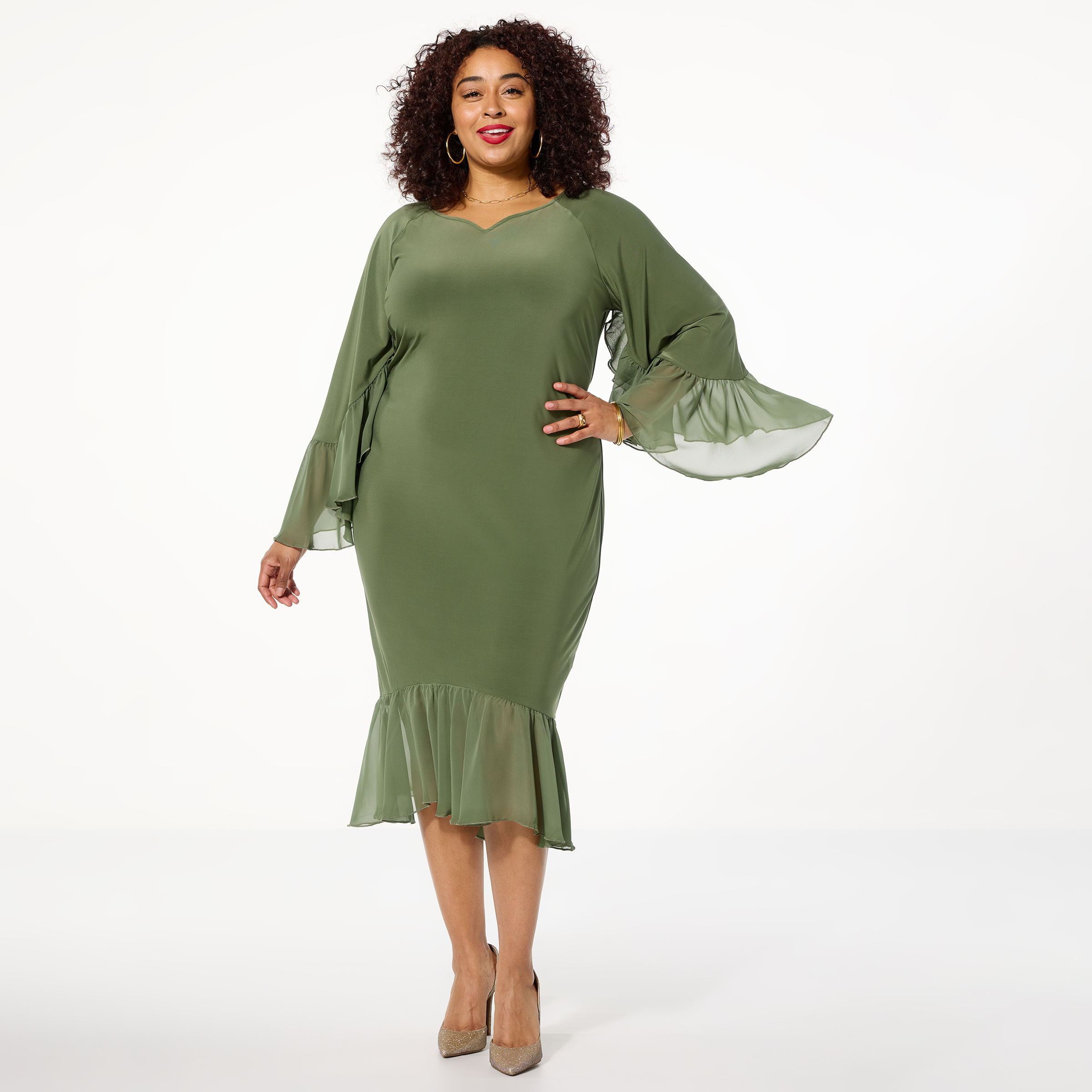 Antthony Ruffled Sleeve Midi Dress | HSN