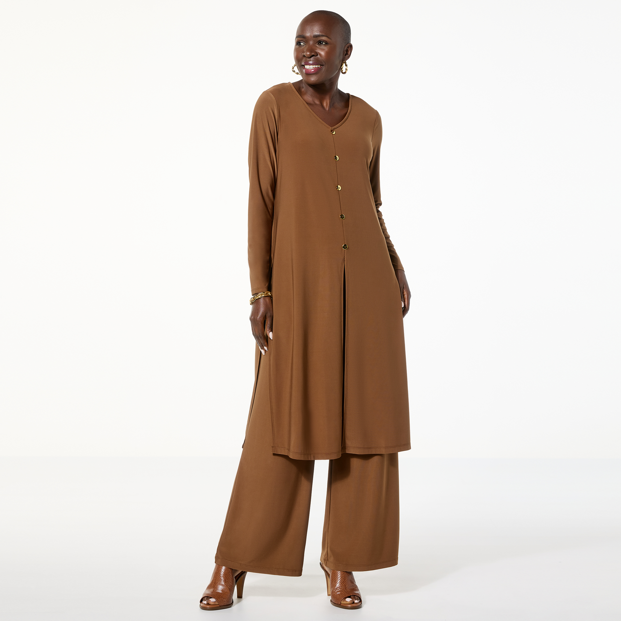 Antthony 2-piece Duster-Length Tunic & Pull-On Wide-Leg Pant Set | HSN