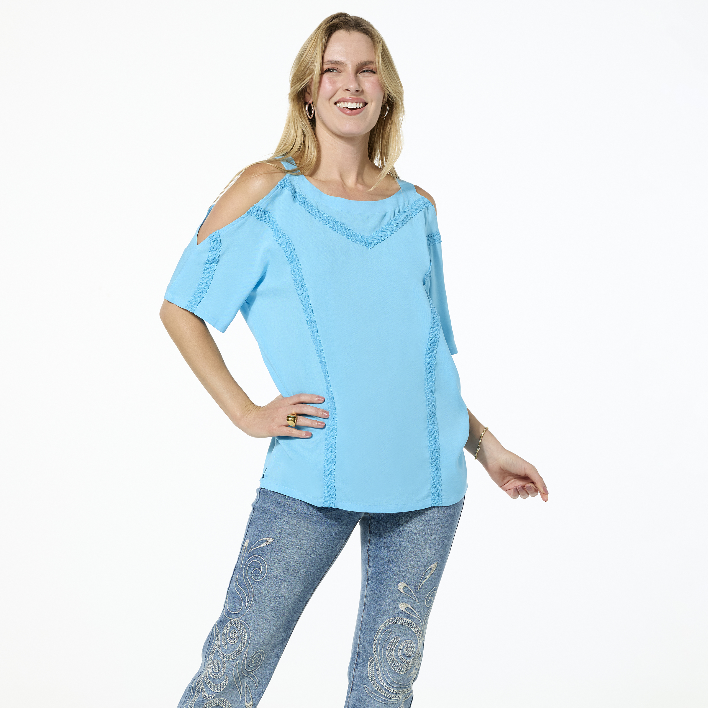 DG2 by Diane Gilman Lace Inset Cold Shoulder Top | HSN