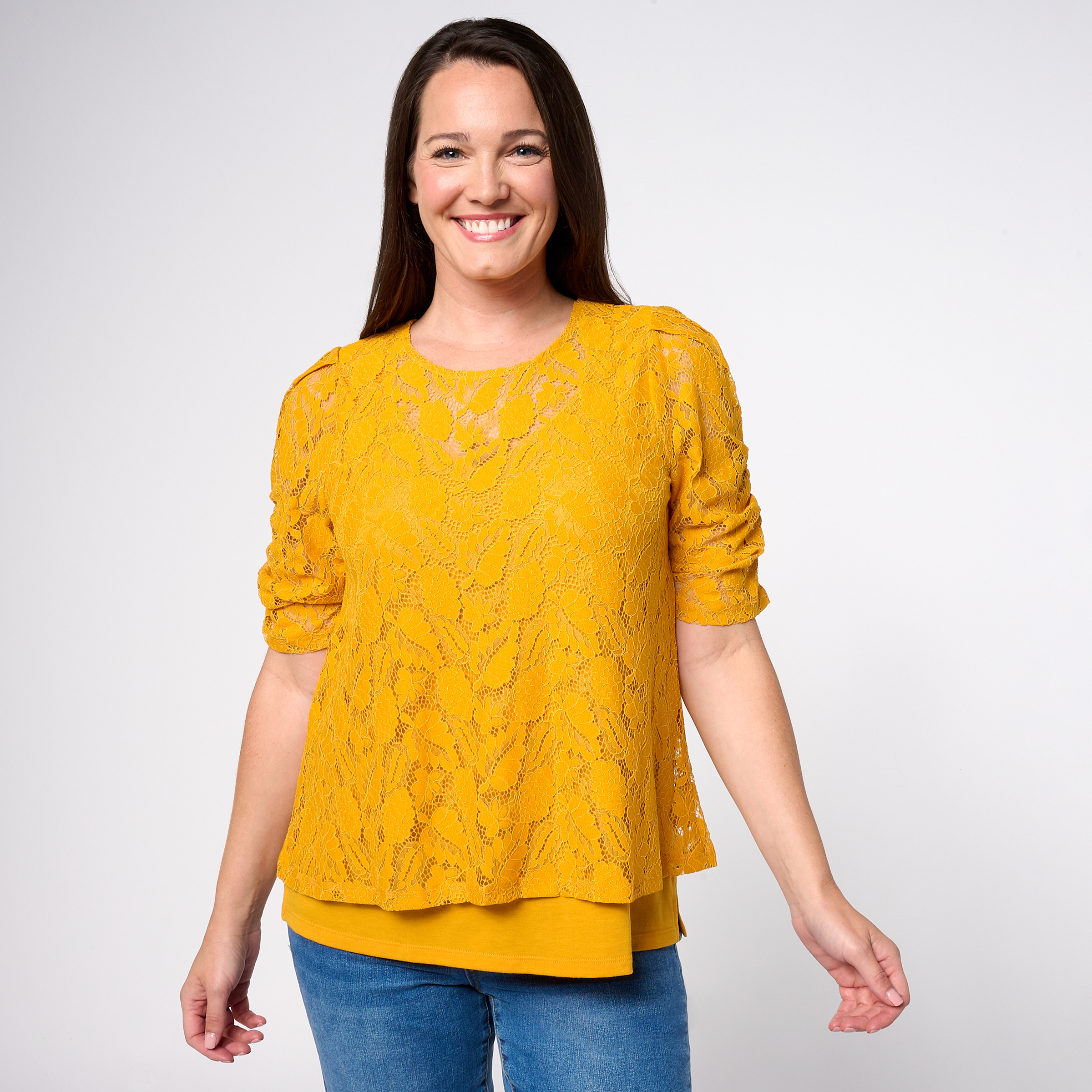DG2 by Diane Gilman Corded Lace Puff Sleeve Easy Top | HSN