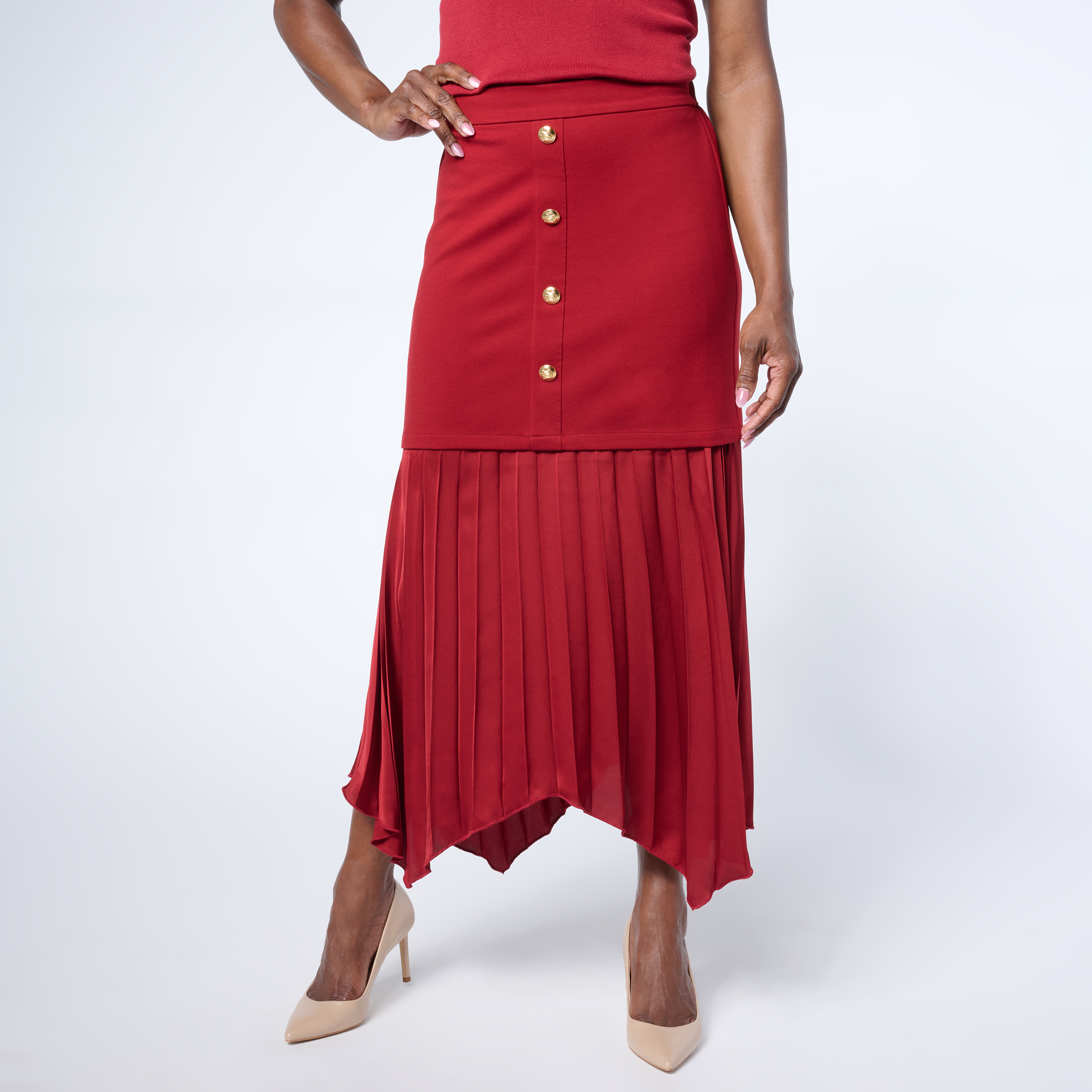 C Wonder Pleated Mixed Media Mermaid Skirt | HSN
