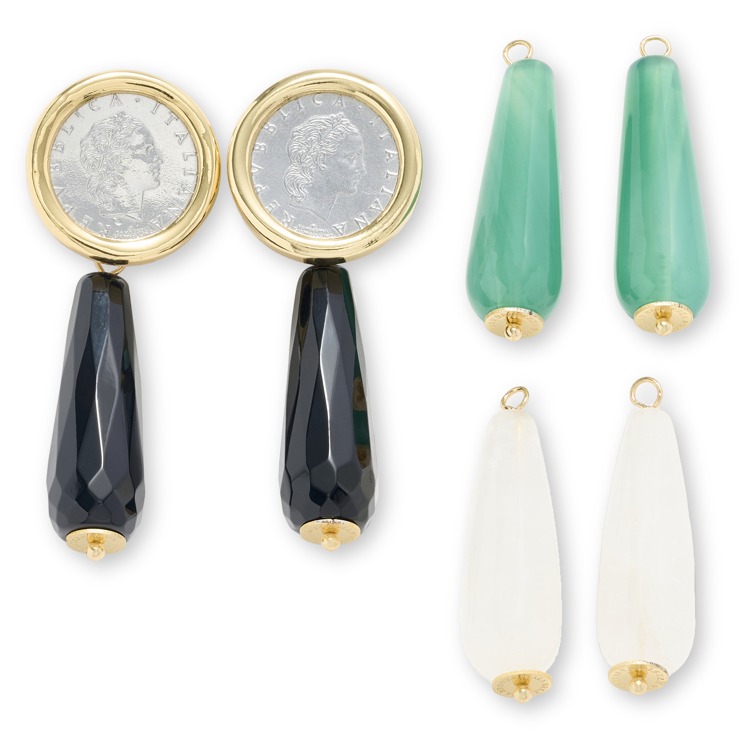 Bellezza 50 Lira Mini Coin Bronze Gemstone Drop Convertible Earrings | HSN