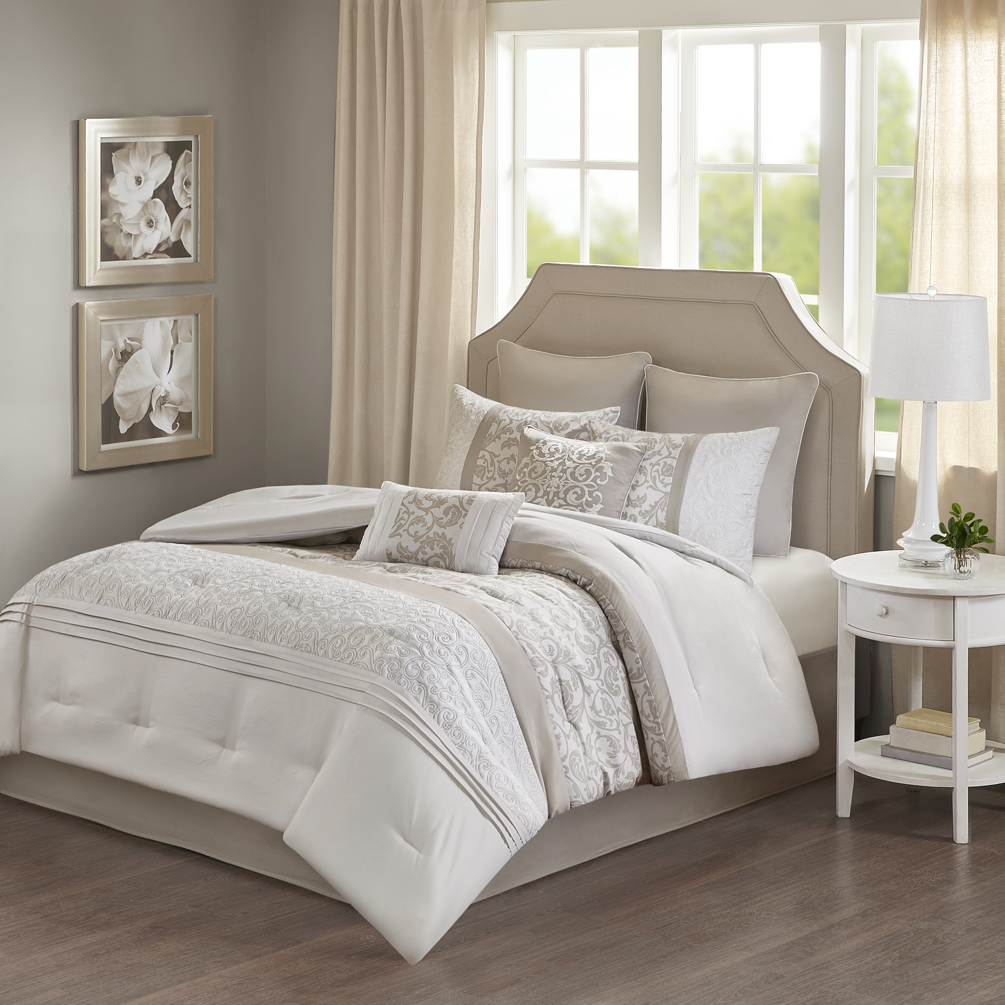 510 Design Ramsey Embroidered 8-Piece Comforter Set Neutral King | HSN