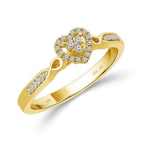 10K Yellow Gold 1/10ctw Diamond Heart Engagement Ring - 23559741 | HSN