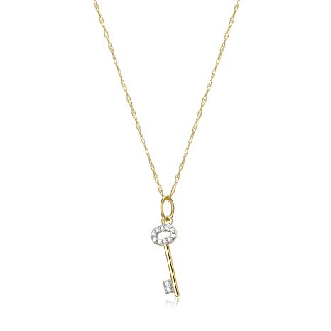 14K Yellow Gold 0.05ctw Diamond Key Pendant with 18" Chain - 23318944 | HSN