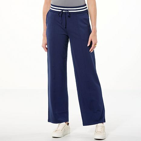 "As Is" G by Giuliana Ponte Knit Wide-Leg Pull-On Pant w/ Rib Knt Trim ...