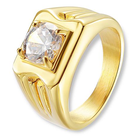 Men's Stainless Steel CZ Signet Ring - 23316794 | HSN