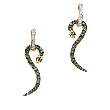 Rarities White Zircon and Green Tsavorite Snake Gold-Plated Earrings ...