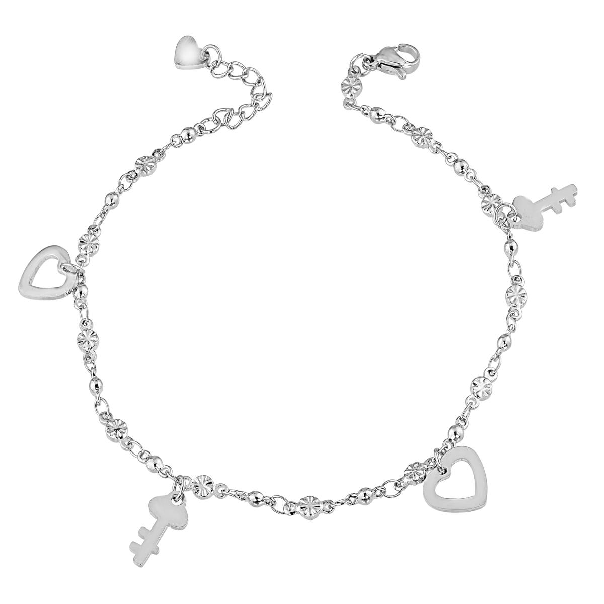 Stately Steel Crystal Heart and Key Dangle Anklet - 20024084 | HSN