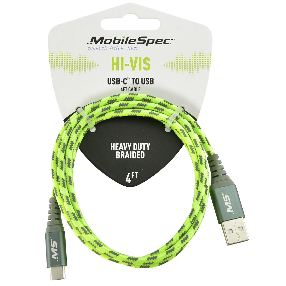 MobileSpec Hi-Vis 4ft USB-C to USB-A Cable, Yellow - 20099822 | HSN