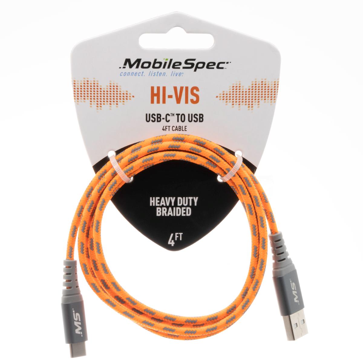 MobileSpec Hi-Vis 4ft USB-C to USB-A Cable, Orange - 20099824 | HSN
