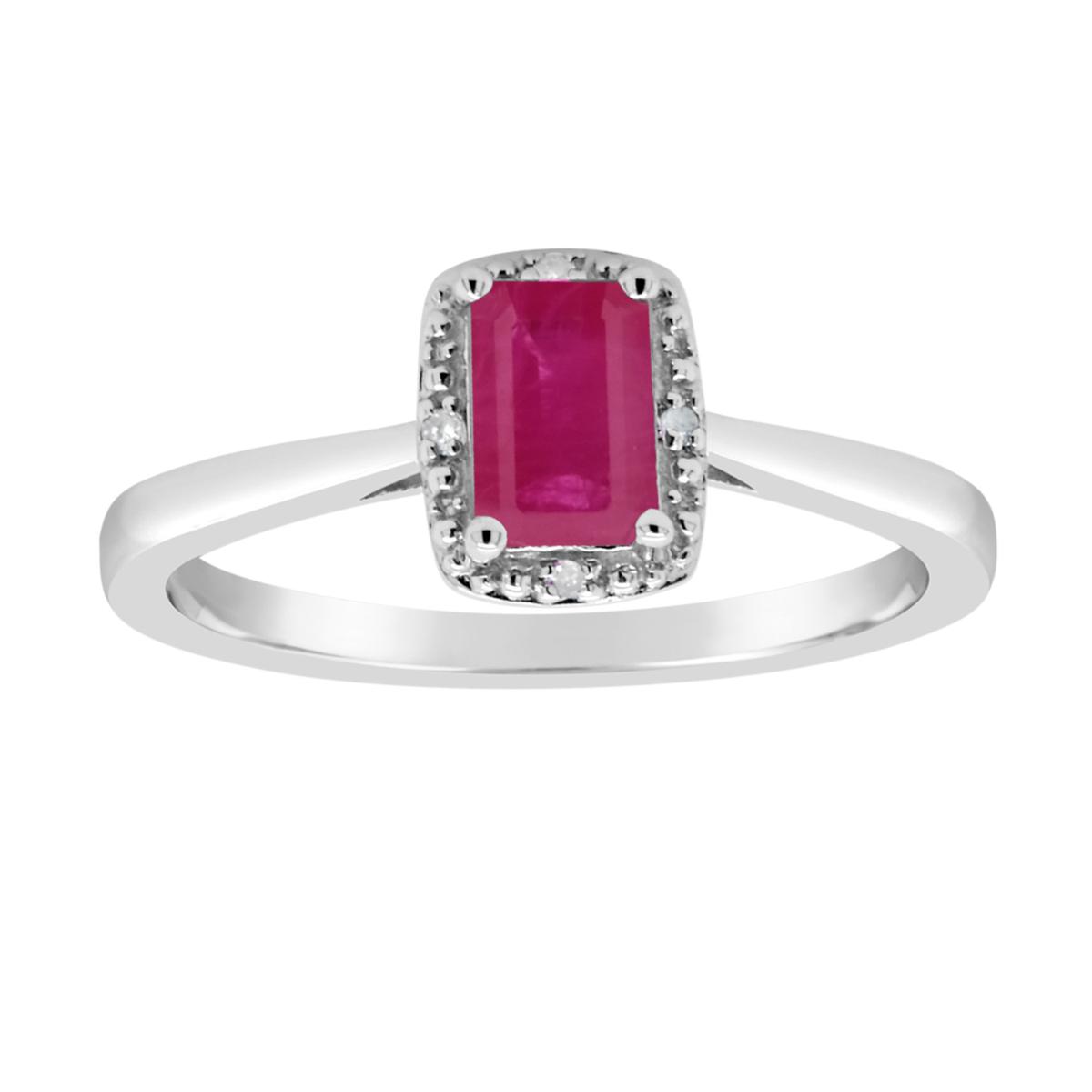 Sterling Silver Gemstone and Diamond Accent 6x4mm Emerald Cut Ring | HSN