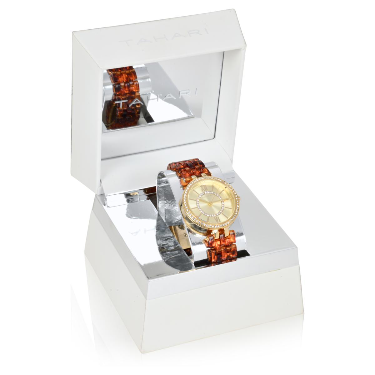 Tahari Goldtone Women's Tortoise-Color Bracelet Watch | HSN