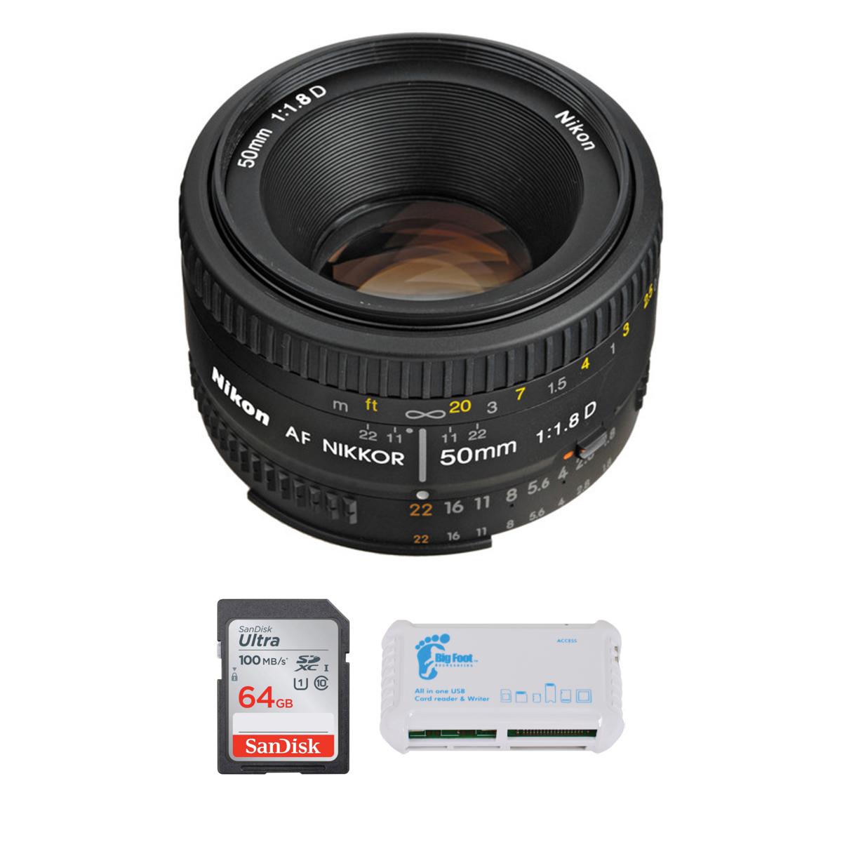 Nikon NIKKOR 50mm f/1.8D Lens Bundle with SD Card & Card Reader ...