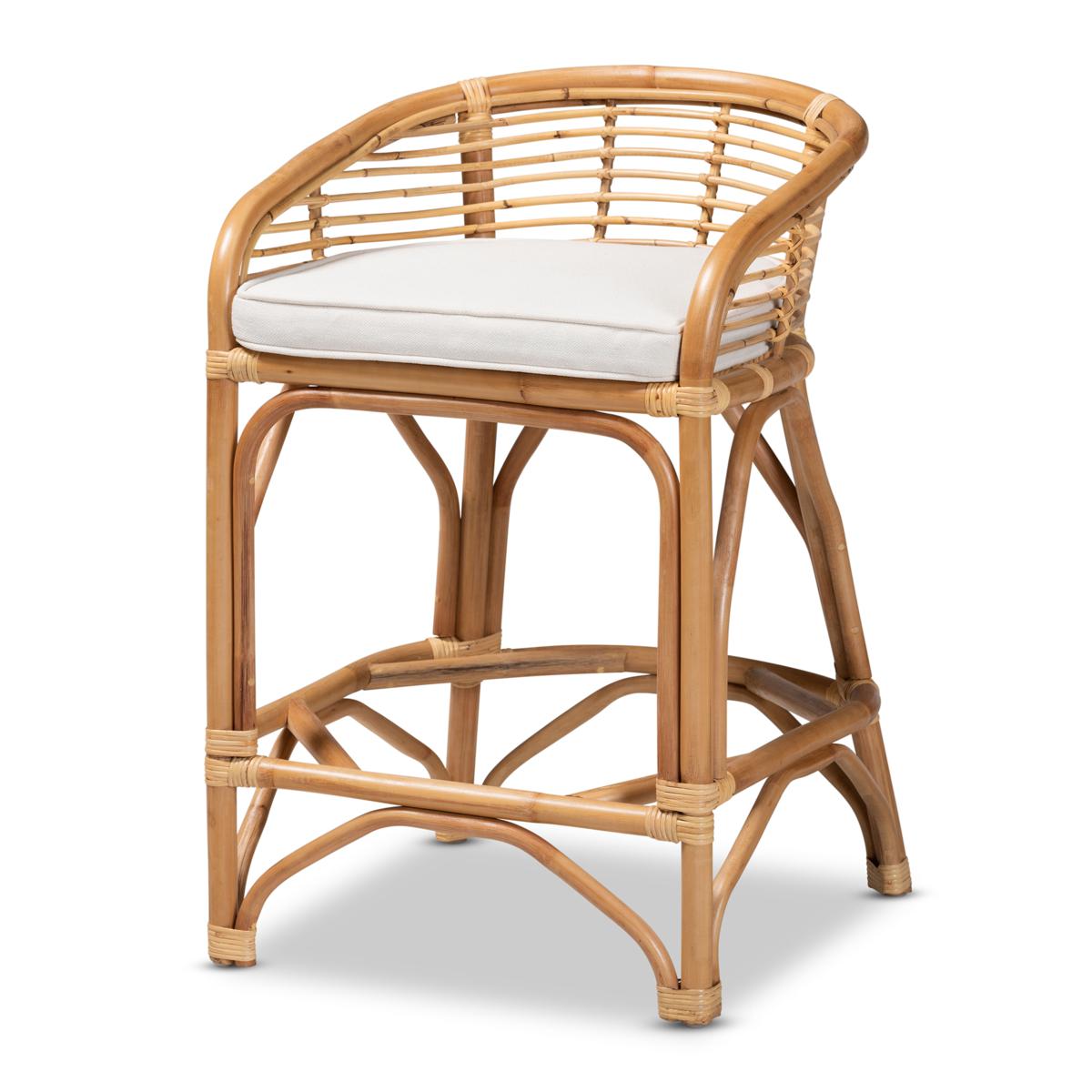 Baxton Studio Maverick Modern Upholstered and Rattan Counter Stool ...