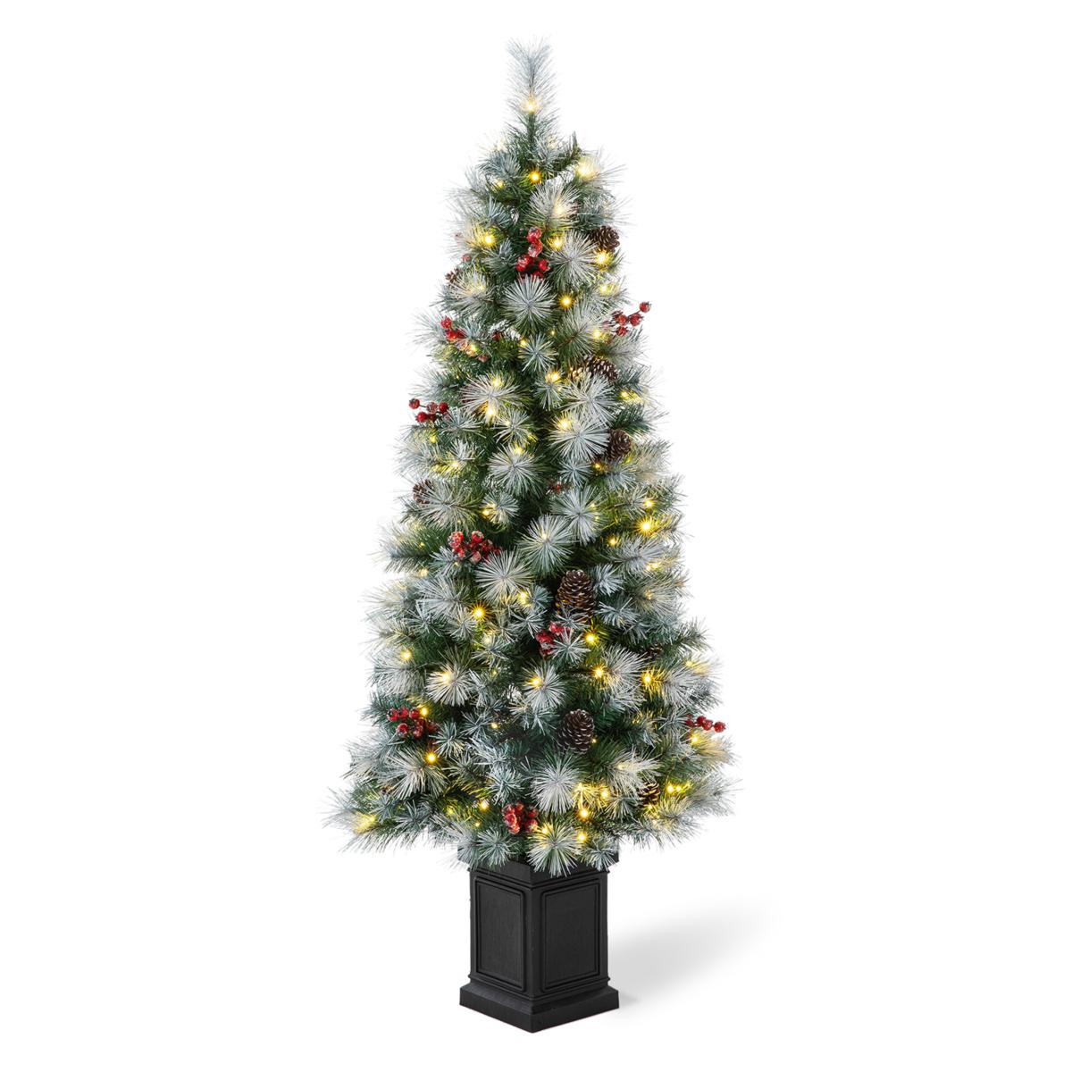 Glitzhome 5ft Pre-Lit Artificial Christmas Porch Tree with Pinecones | HSN