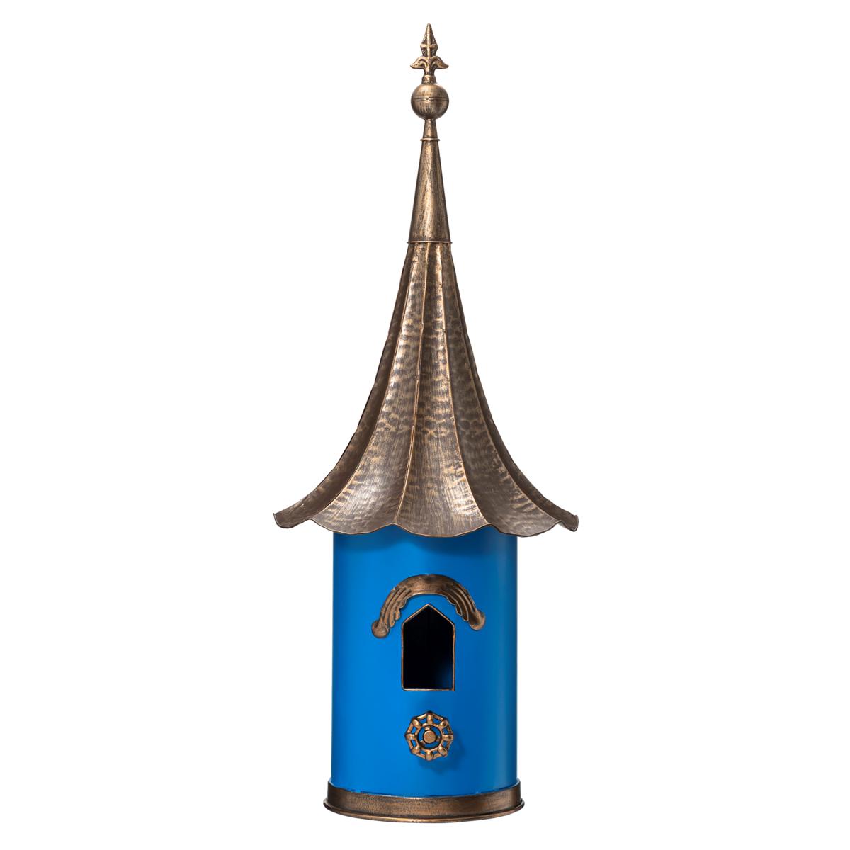 Glitzhome 32in H Retro Blue Metal Pagoda Birdhouse with Bronze Roof | HSN
