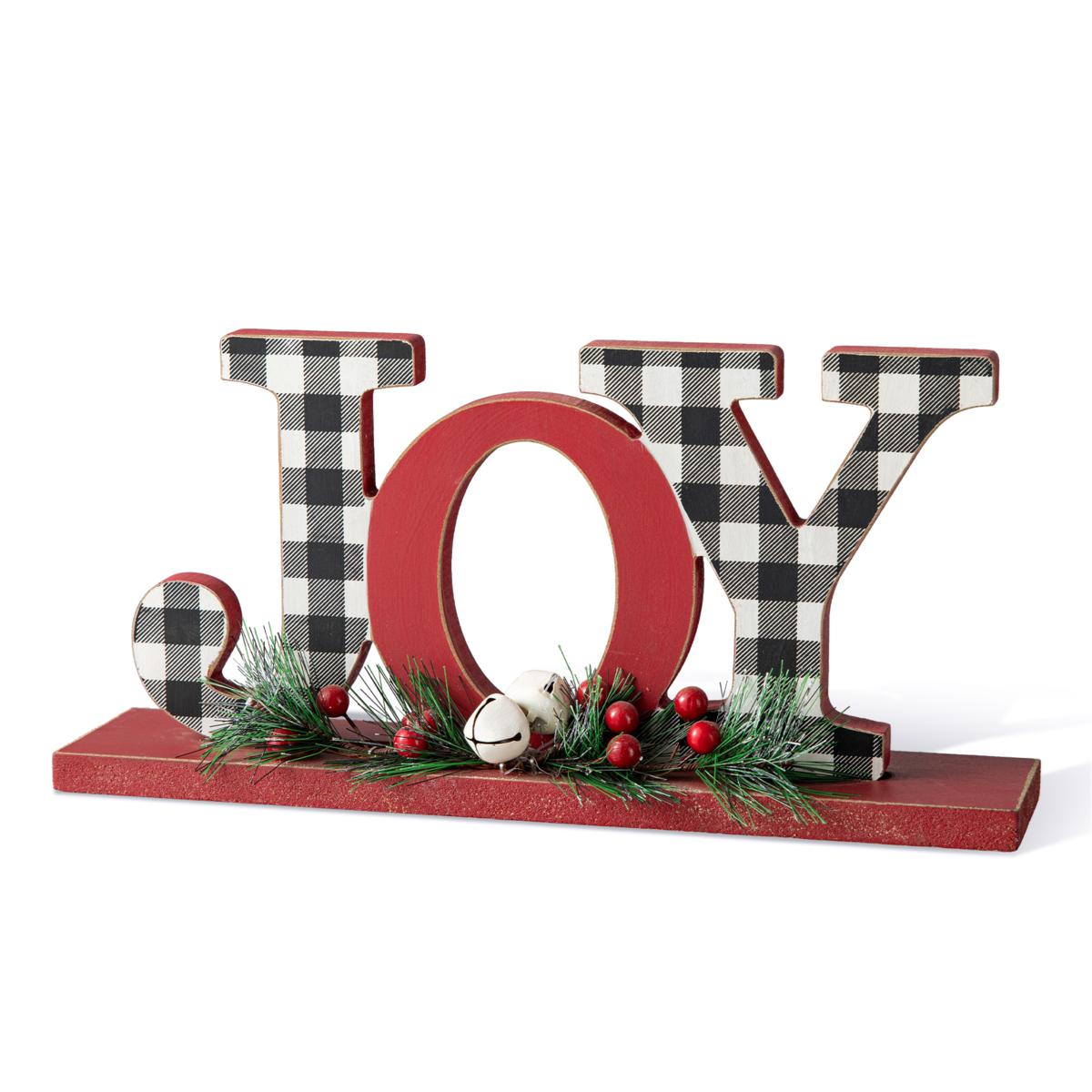 Glitzhome 11.5in. L Christmas Wooden Plaid JOY Table Decor | HSN
