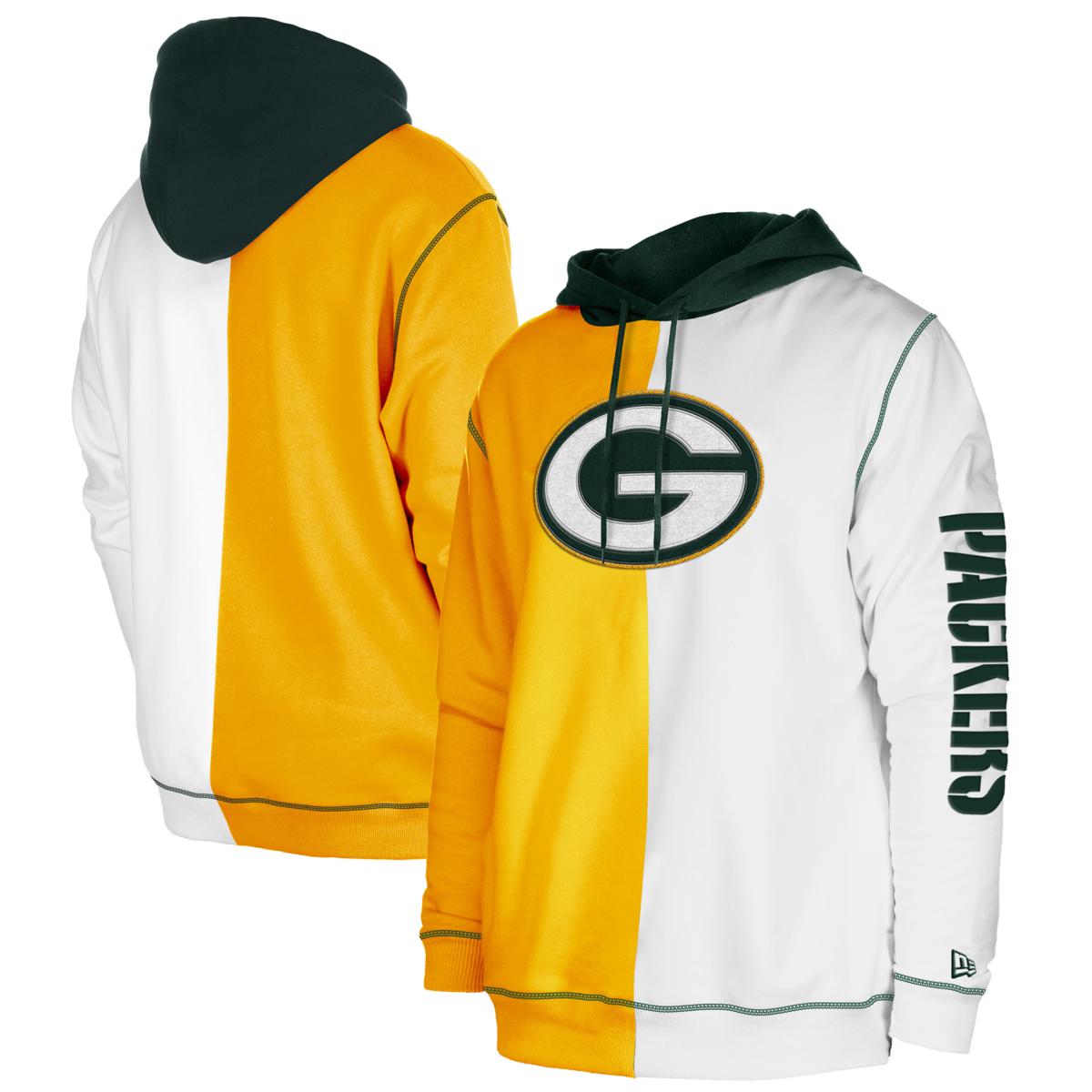 Men's New Era Gold/White Green Bay Packers Third Down Split Raglan ...