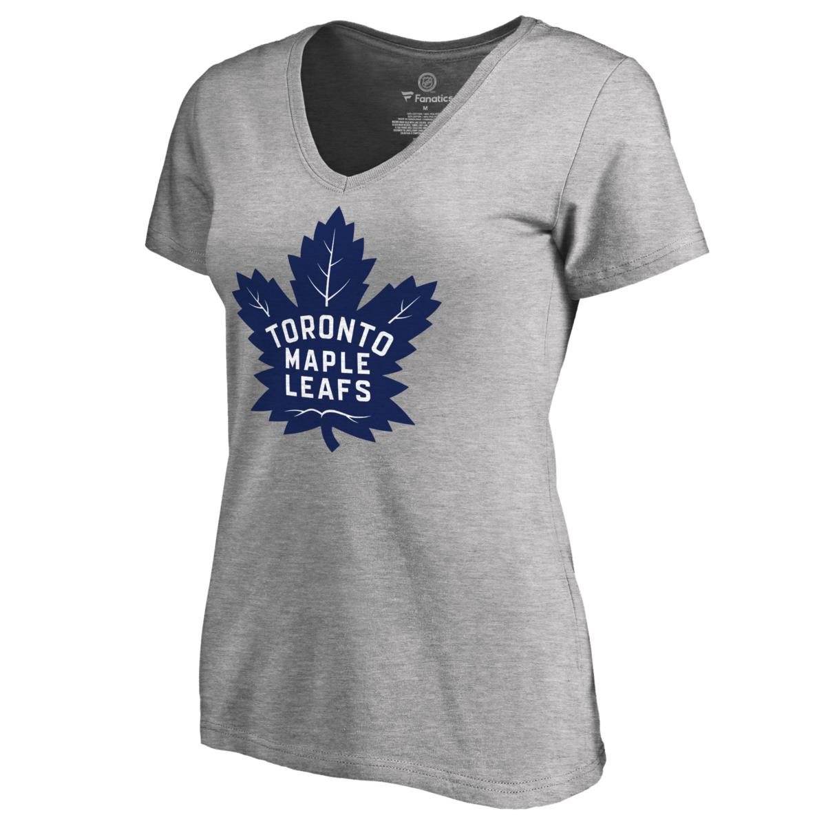 Women's Heather Gray Toronto Maple Leafs New Primary Logo V-Neck T ...