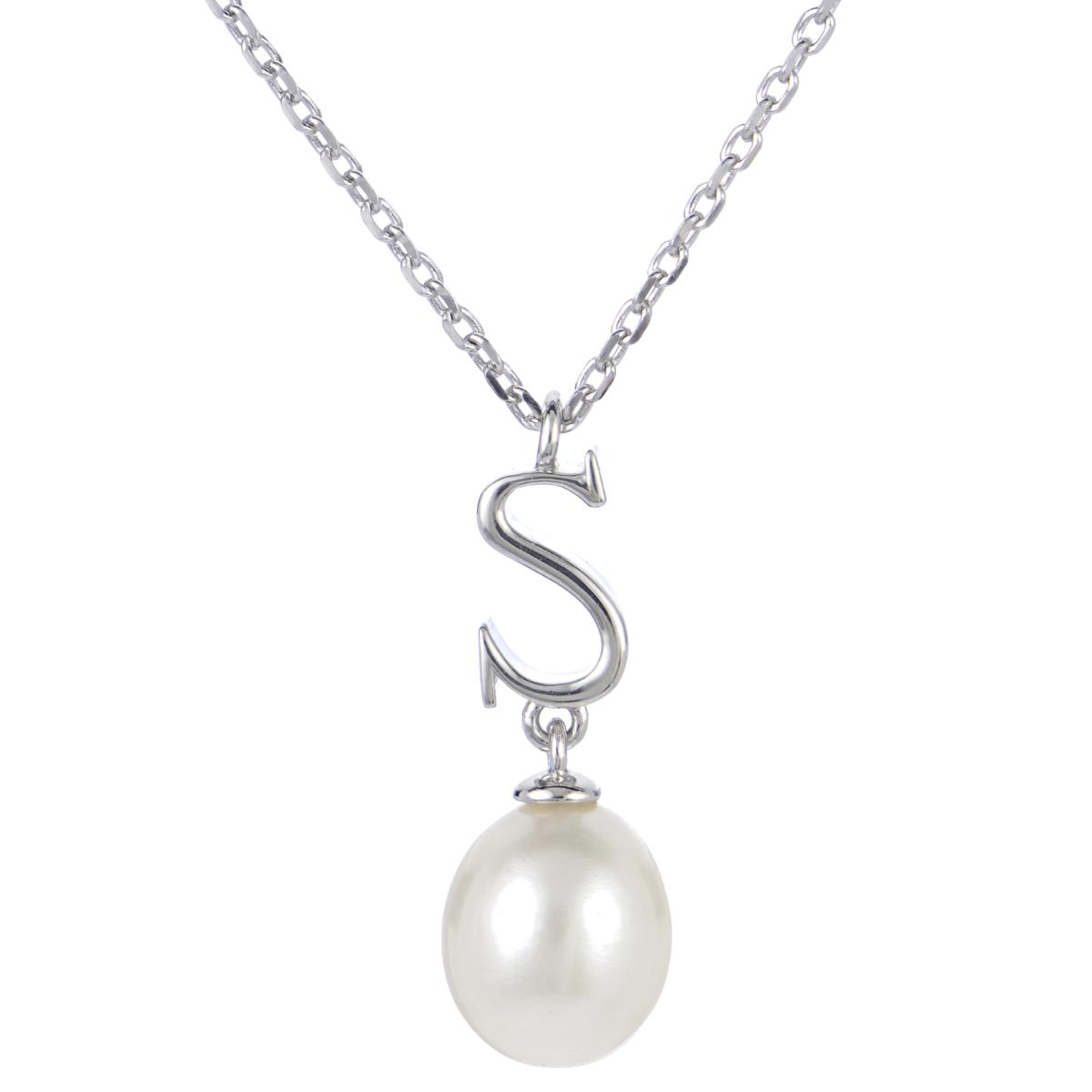 Sterling Silver Cultured Freshwater Pearl "S" Initial 16" Necklace ...