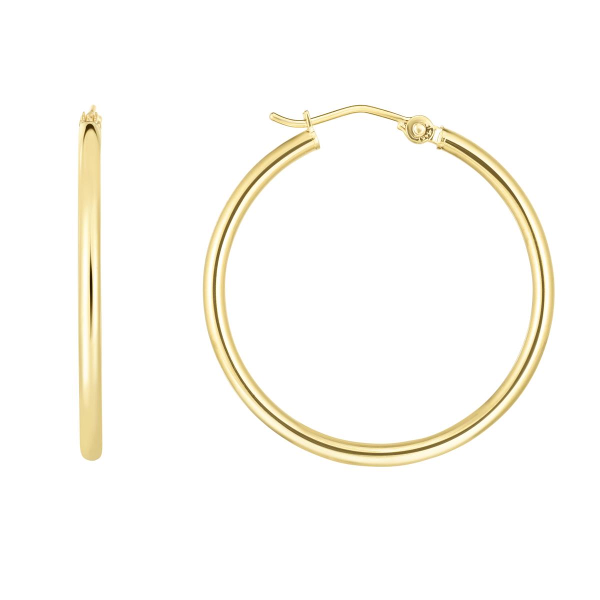 14K Polished Gold Round Tube Hoop Earrings | HSN