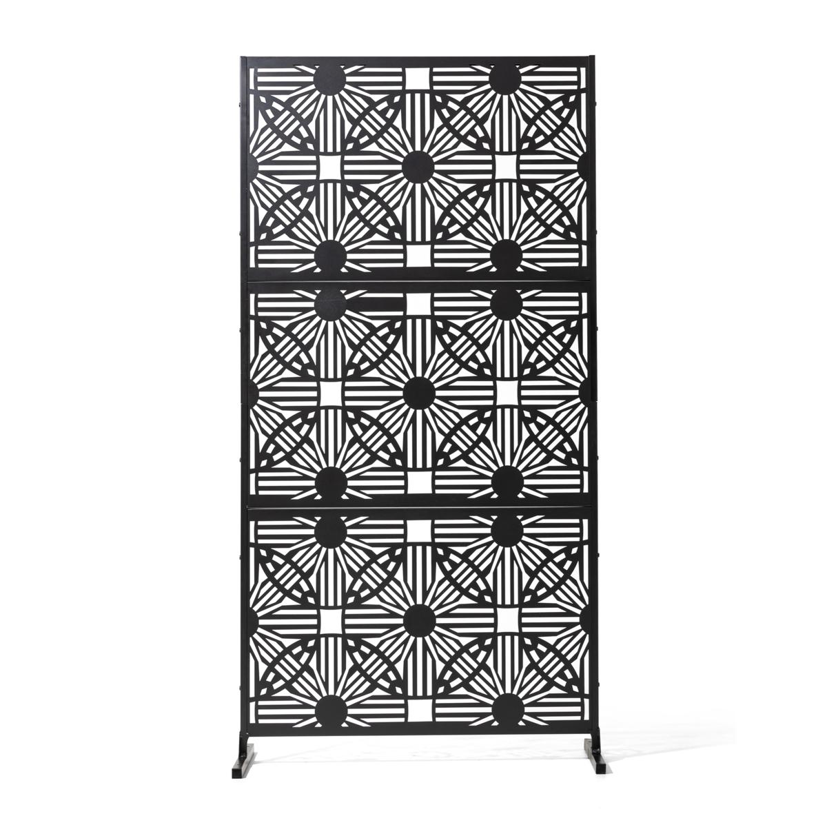6ft Black Galvanized Steel Floral Pattern Privacy Screen Fence | HSN
