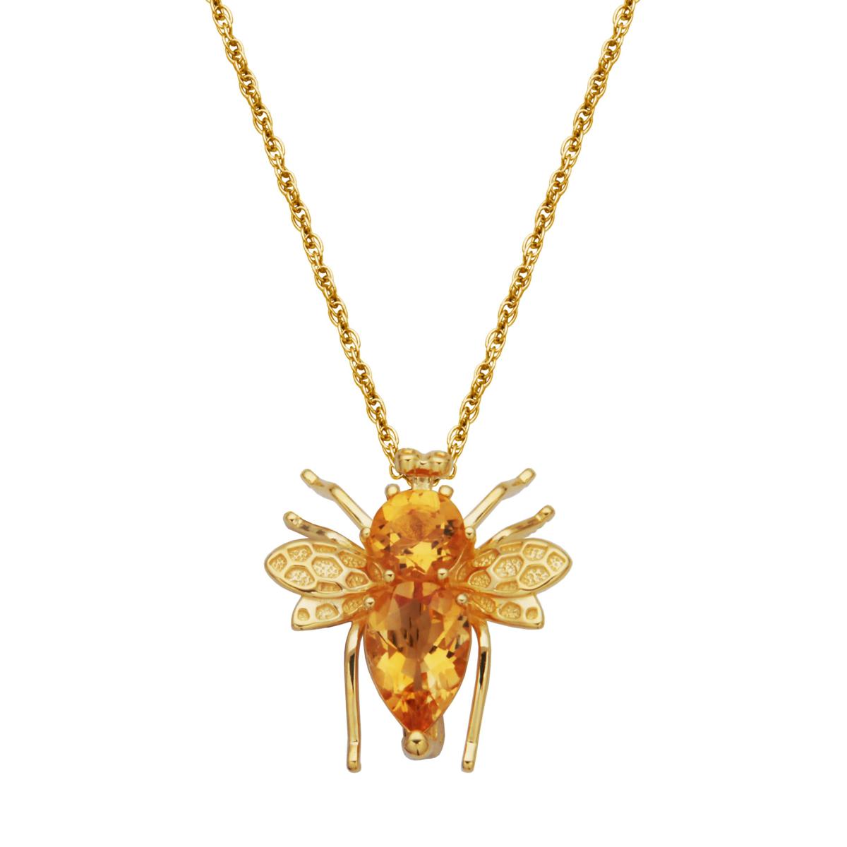 18K Gold-Plated Citrine Honeybee Pendant with 18" Chain | HSN