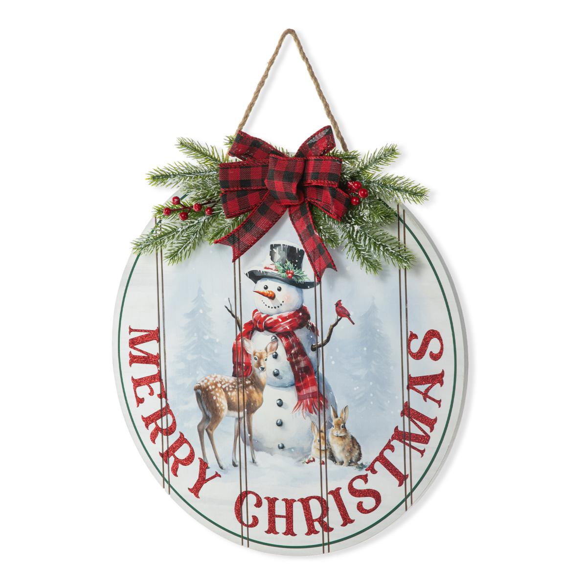 Glitzhome 15" Rustic Round Wooden Merry Christmas Hanging Sign | HSN
