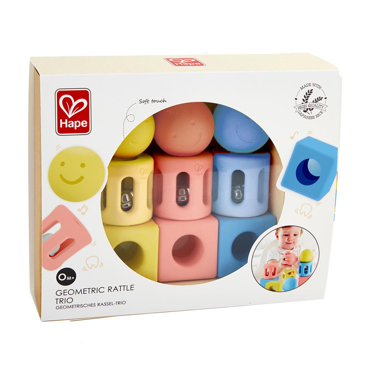 Hape: Geometric Rattle Trio, 9 Pc Set, Soft Touch Shape Rattles | HSN