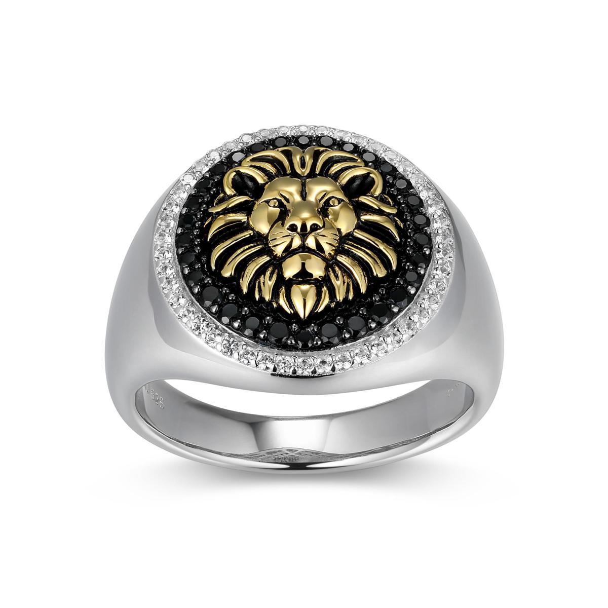 Men's Two-tone Sterling Silver Black Spinel & White Sapphire Lion Ring ...