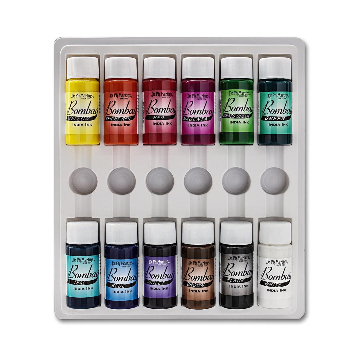 Dr. PH Martin's Bombay Set of 12 Pigmented India Inks - Color Set #1 ...