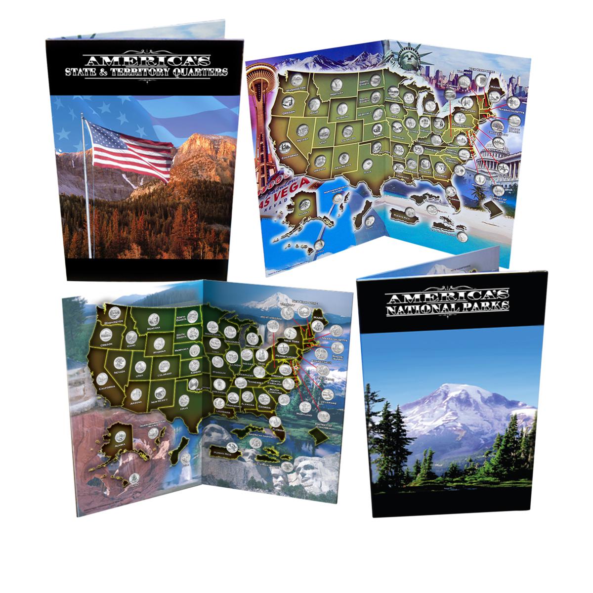 State/Territorial Quarters & National Park Quarters in 2 Map Folders | HSN
