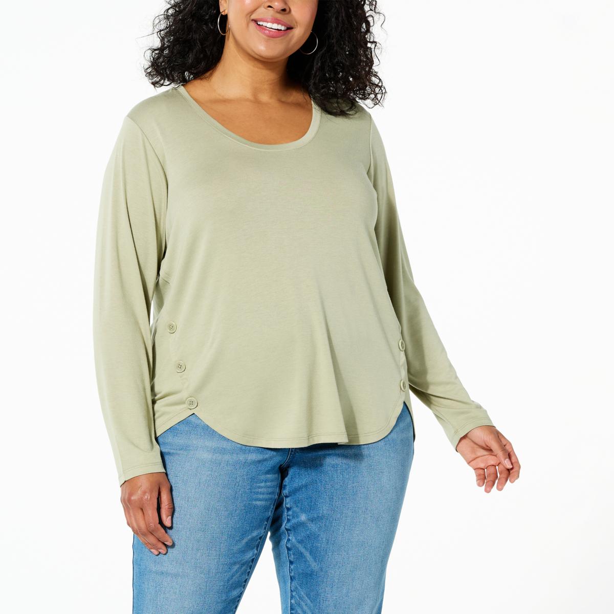 DG2 by Diane Gilman Everyday Jersey Button Detail Scoop-Neck Top ...