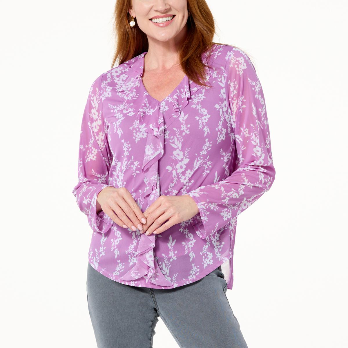 IMAN Global Chic Printed Ruffle-Front Blouse - 20719765 | HSN