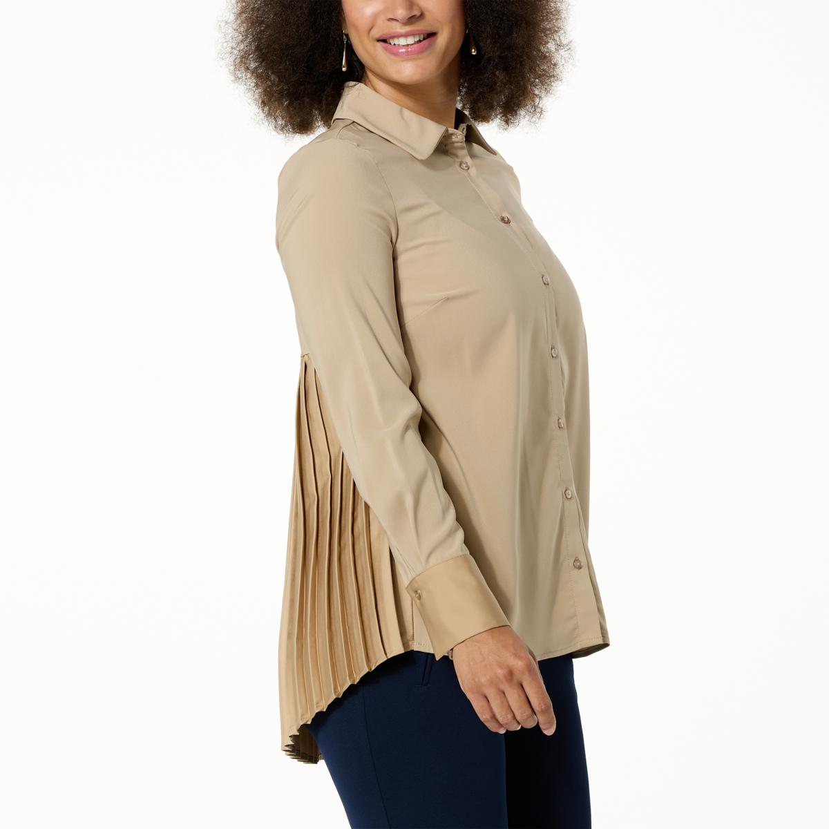 Nina Leonard Long Sleeve Collared Front Shirt - 20813525 | HSN