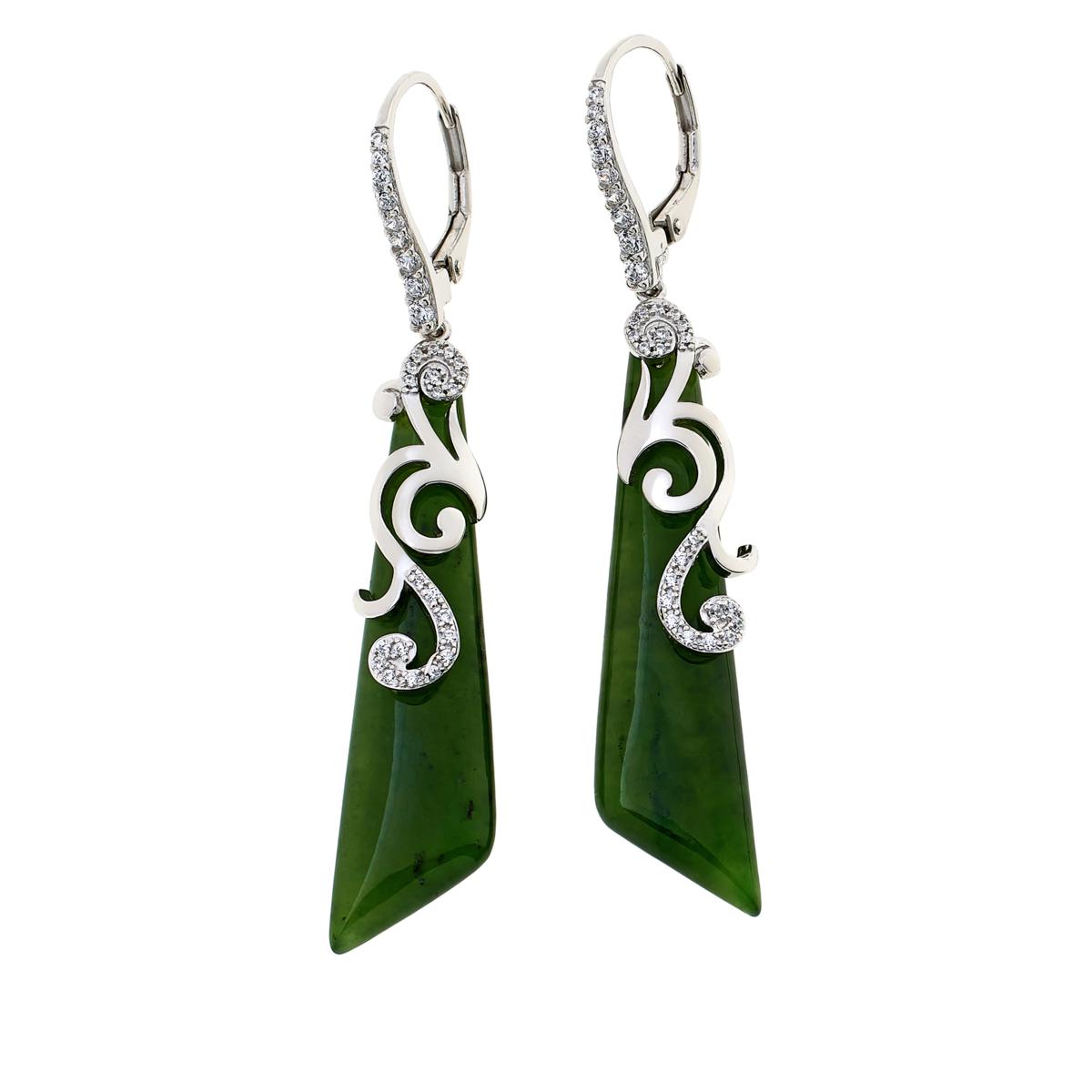 Jade of Yesteryear Jade and CZ Sterling Silver Swirl Drop Earrings ...