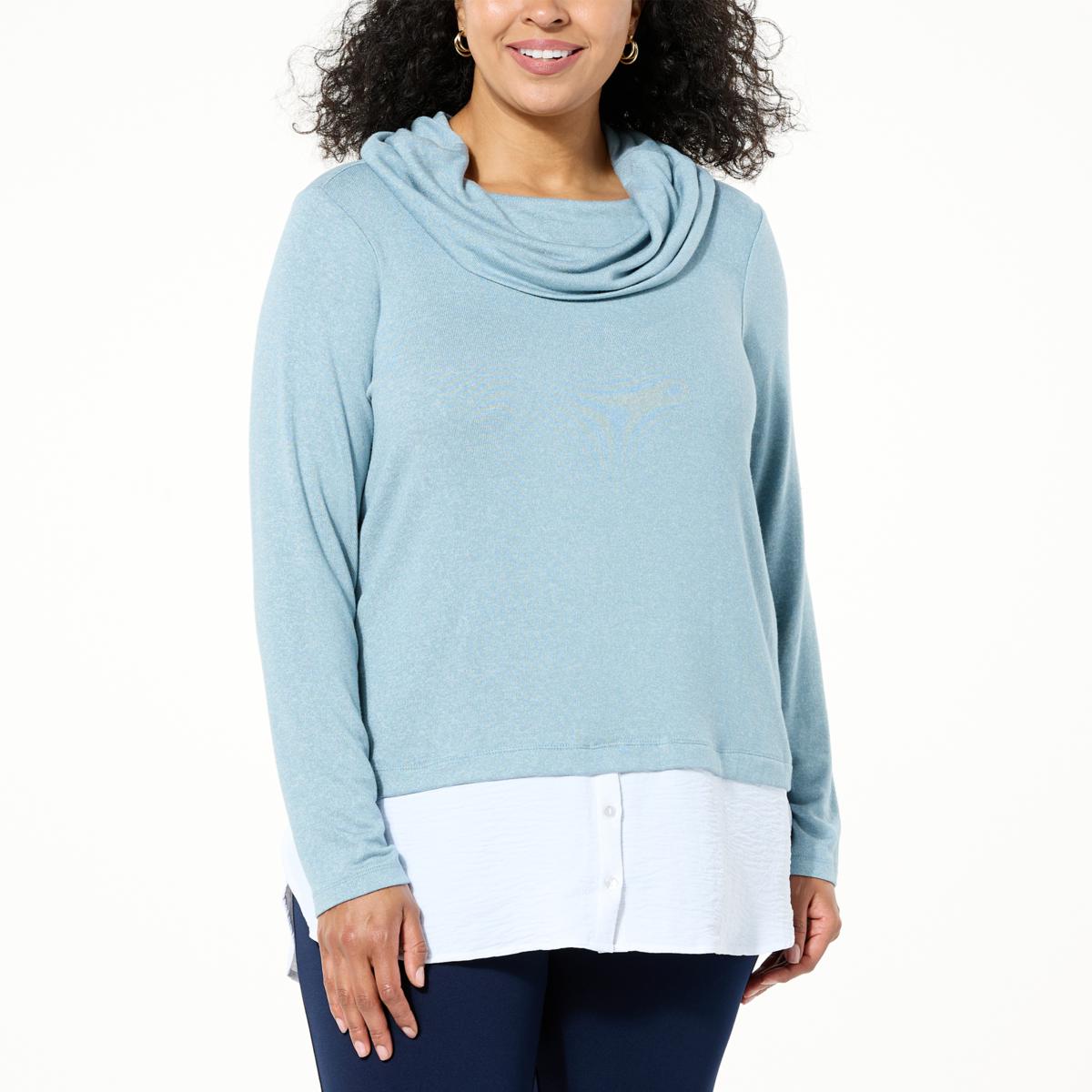 Nina Leonard Cowl Neck Twofer Sweater | HSN