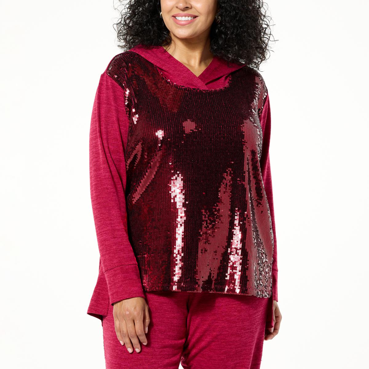 Colleen Lopez Mixed Media Sequin Front Hoodie - 21199437 | HSN