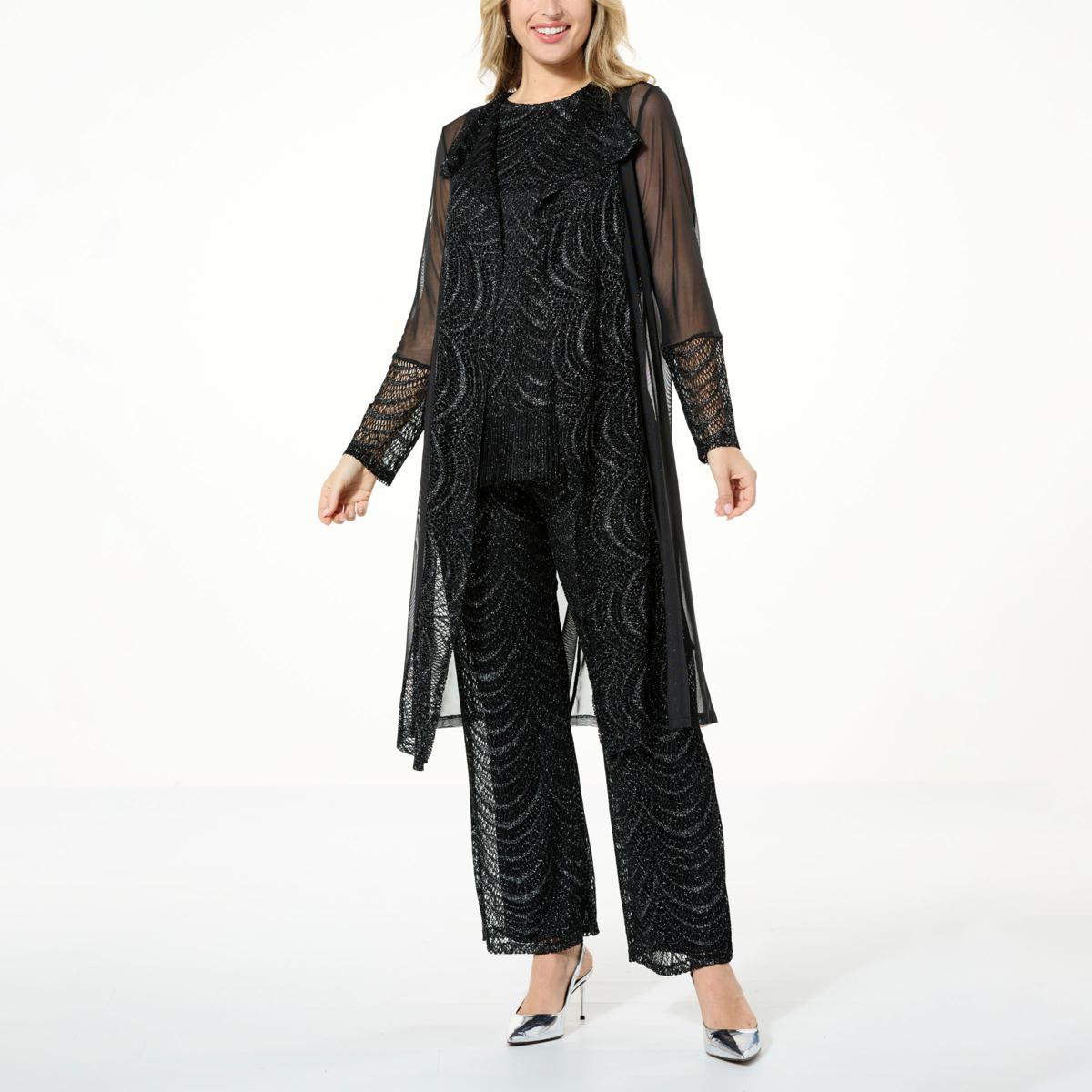 Antthony Scallop Metallic Lace and Mesh Knit Long Topper - 21441214 | HSN